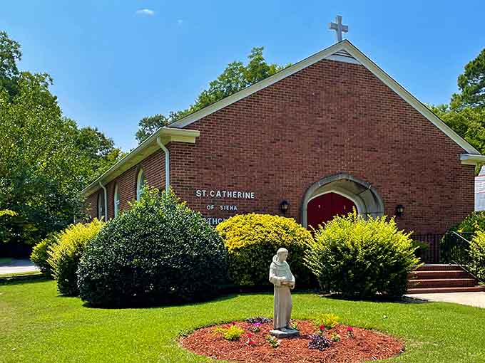 St. Catherine of Siena Catholic Church adds spiritual beauty to the community with well-maintained grounds and welcoming presence.