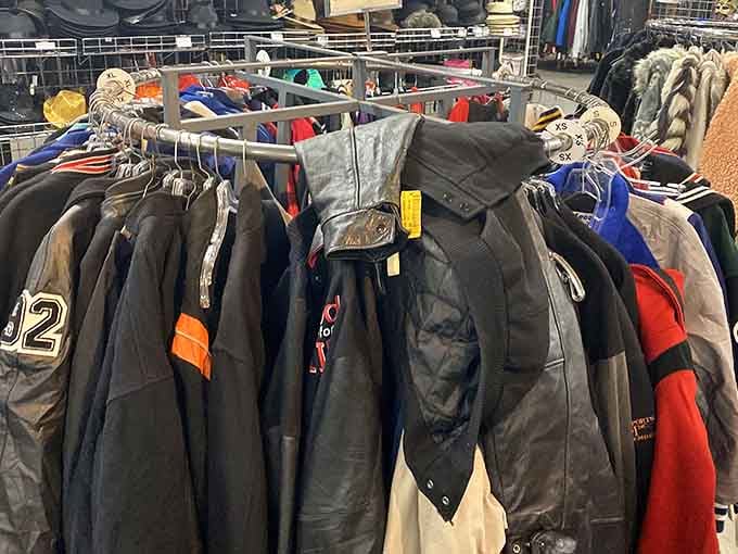 Varsity jackets lined up like they're waiting to relive their glory days, and honestly, they deserve that second chance.