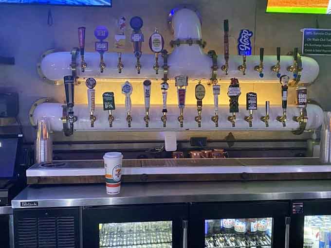 An impressive lineup of taps that would make any beer enthusiast weep tears of hoppy joy.