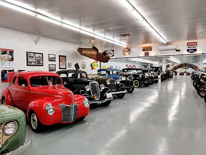 Row after row of pristine classics create a timeline of American automotive design and engineering excellence.