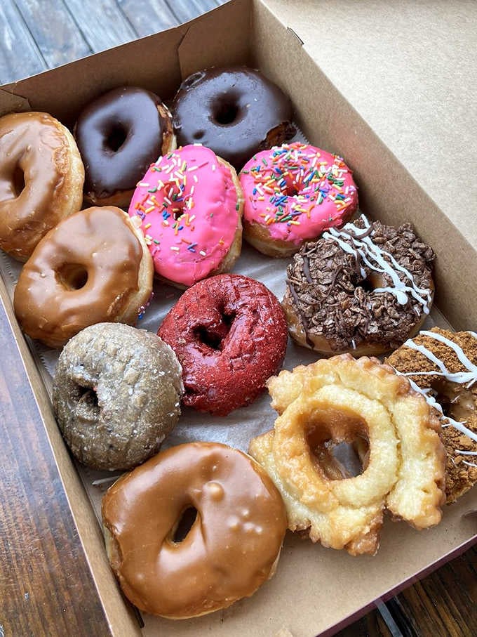 A full dozen handmade donuts in every style imaginable, because choosing just one was never really an option anyway.