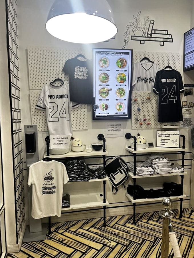 Pho addict jerseys and cartoon-themed merchandise let you take the experience home with you permanently.