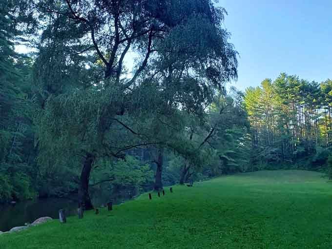 That green lawn sloping toward the river is basically nature's version of prime real estate.