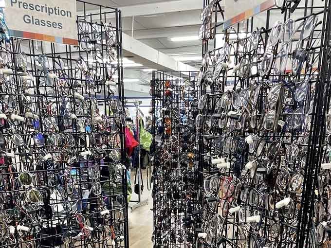 Hundreds of prescription glasses, proof that travelers pack everything, including the things they absolutely cannot see without.