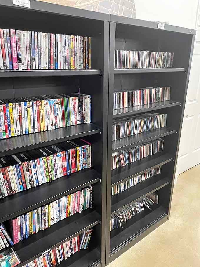 DVDs and CDs lined up like a video store time capsule, perfect for rebuilding your collection affordably.