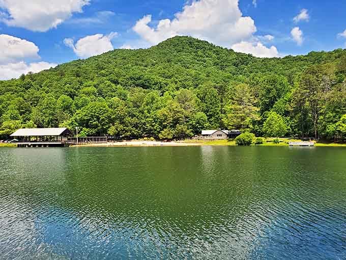 Lake Trahlyta in summer looks like someone filled a mountain bowl with pure, liquid calm.