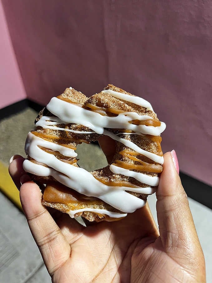 Cinnamon sugar and white drizzle turn this handheld treat into something worth photographing twice.