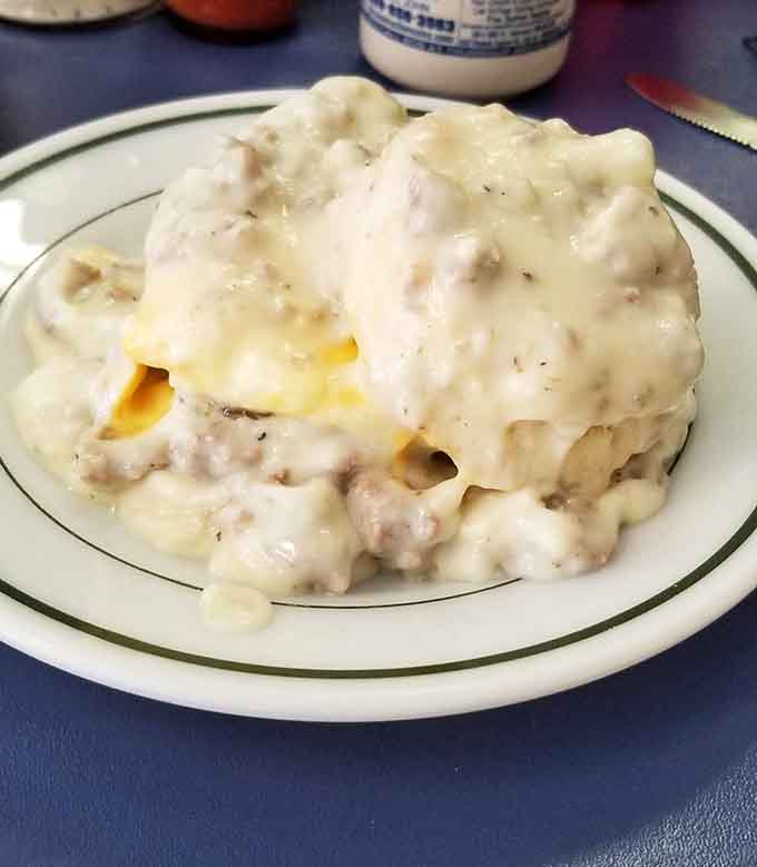 Biscuits and gravy so generously loaded, you'll need a moment just to appreciate what's in front of you.