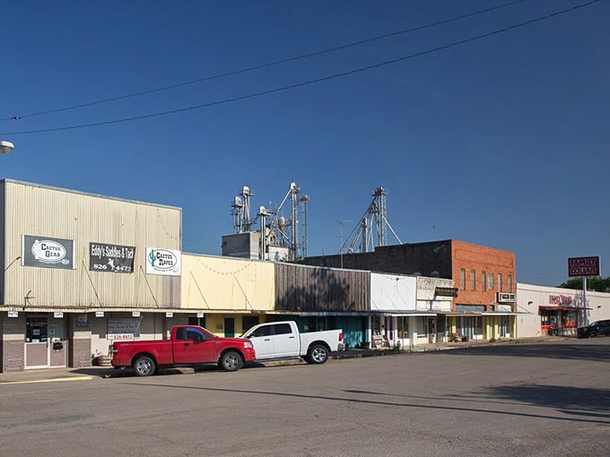 Grain silos tower over Main Street like sentries, watching over the agricultural heritage that built this community strong.
