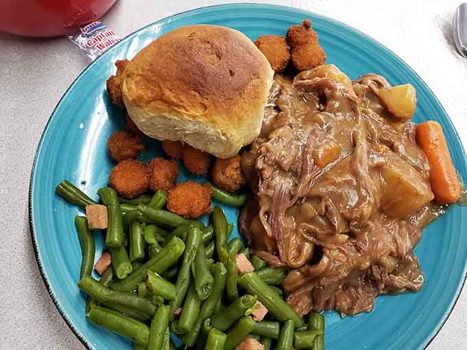 Thursday's roast special with tender meat, vegetables, and that roll means you're ending the workweek on a high note.