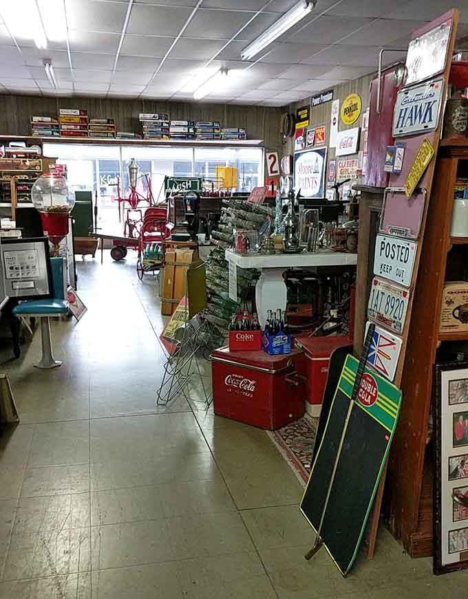 Vintage Coca-Cola coolers, old license plates, and a gumball machine, this aisle is basically a childhood memory generator.