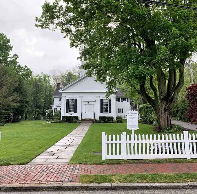 St. Christopher's crisp white facade and picket fence in Gates Mills look like tranquility itself decided to take architectural form.