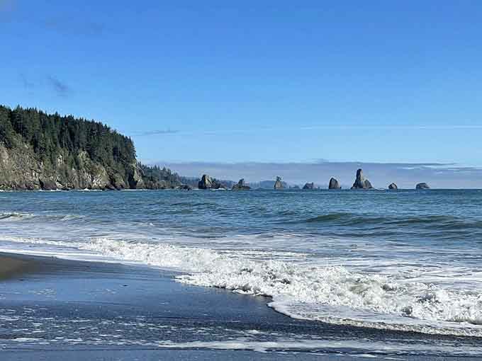 Sea stacks punctuate the horizon at Third Beach like nature's own punctuation marks on a very dramatic sentence.