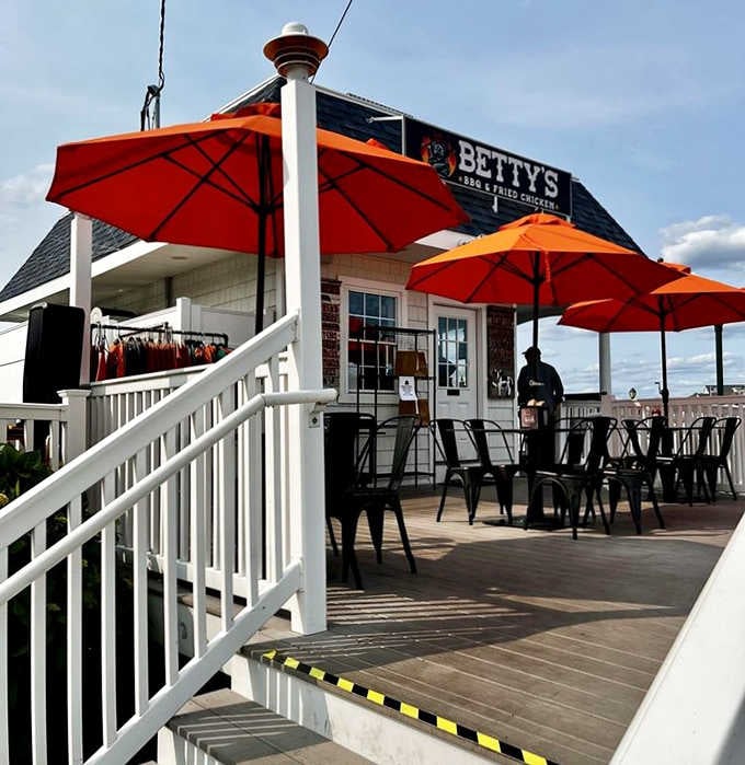 Those wide wooden steps leading up to Betty's sun-drenched deck feel like the entrance to the best part of your whole day.