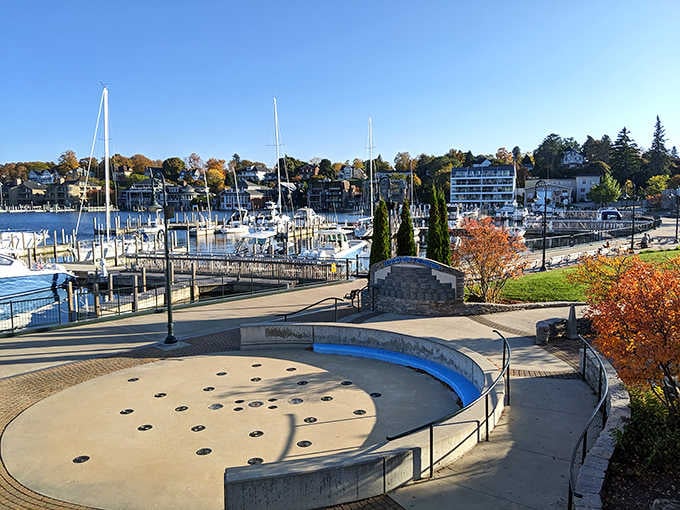 The Charlevoix waterfront amphitheater curves gracefully toward a marina full of sailboats, proof that this town was built for beautiful days.
