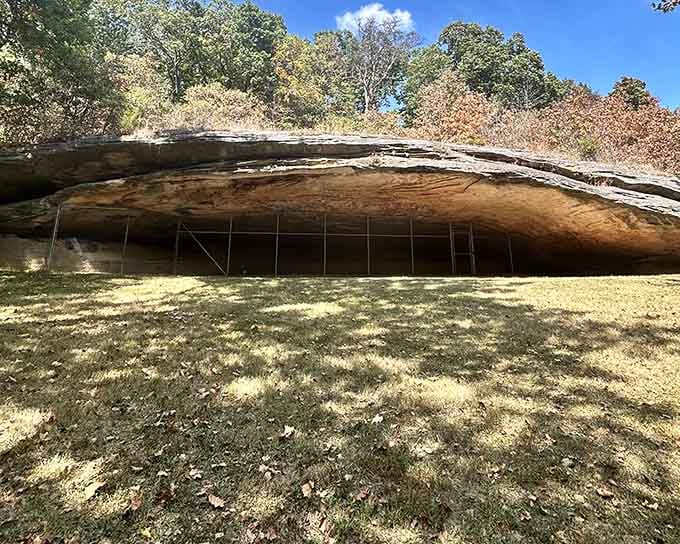 That massive sandstone overhang at Graham Cave looks like nature built its own front porch, and the view is spectacular.