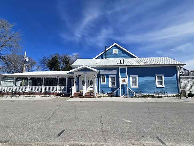 That bold blue exterior of the Blue Owl in Kimmswick stands out like a cheerful exclamation point at the end of a very good sentence.