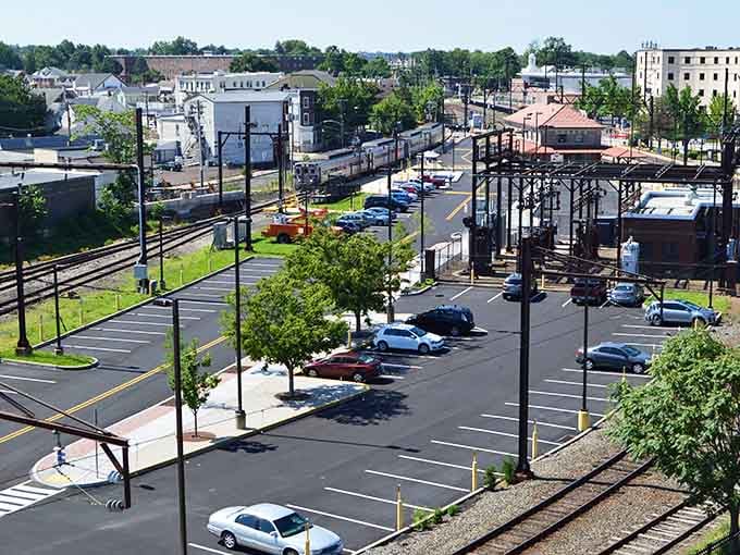 Lansdale's rail yard spreads out under a wide summer sky, a working reminder that this borough has always known how to keep things moving.