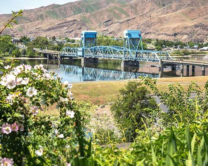 Wild roses frame the blue bridge over the Snake River &mdash; the Lewis Clark Valley knows how to make a grand entrance.