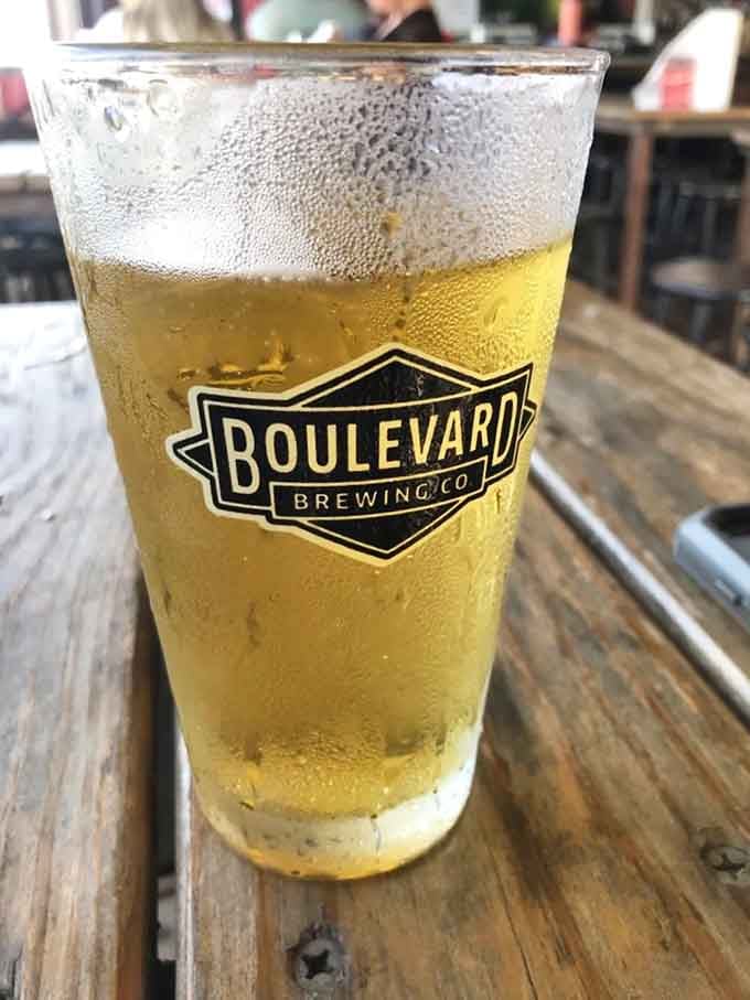 Cold beer in a frosty glass, the perfect companion for smoky meats and good conversation with friends.