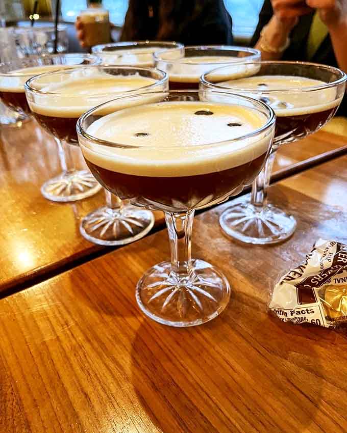 Espresso martinis lined up like caffeinated soldiers ready to make your evening significantly more interesting than it was before.