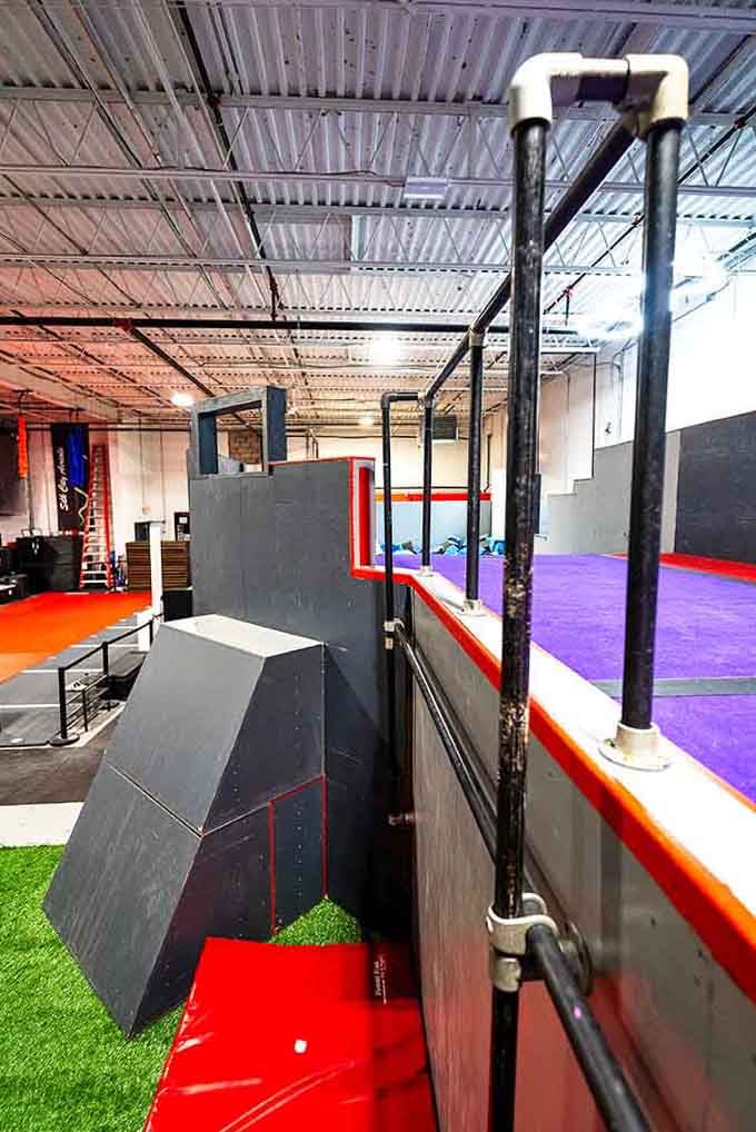 Rails and platforms creating a jungle gym that makes your childhood playground look tragically boring in comparison.