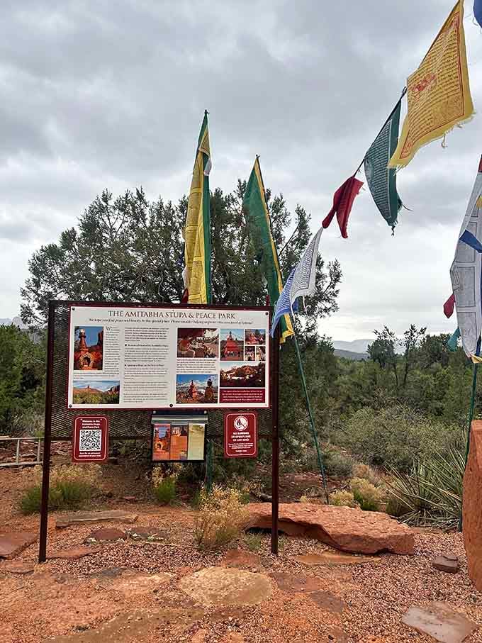The information board welcomes visitors to this peaceful sanctuary, though the place really speaks for itself.