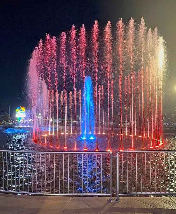 The Dancing Waters Fountain puts on a full light show outside, because apparently the magic doesn't stop at the front door.