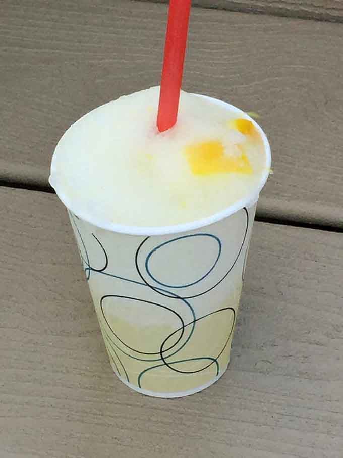 Fresh-squeezed orange lemonade in frozen form, this Italian ice is summer in a cup.