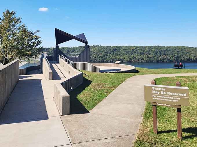 The overlook's modern architecture frames lake views perfectly, creating an Instagram moment that doesn't need a filter to impress anyone.