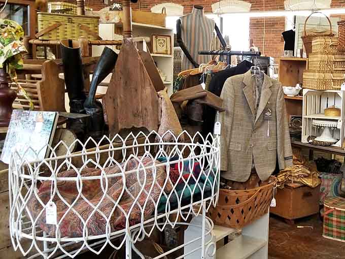 Vintage blazers, old boots, and wicker baskets sharing the same zip code. Fashion history lives in this corner.