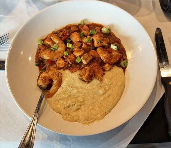 Shrimp and grits done right with that creamy base will transport you straight to Southern heaven.
