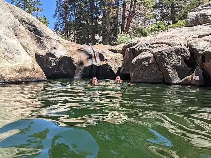 Swimmers enjoy the crystal-clear water that lets you see straight to the bottom, which is either reassuring or mildly terrifying.