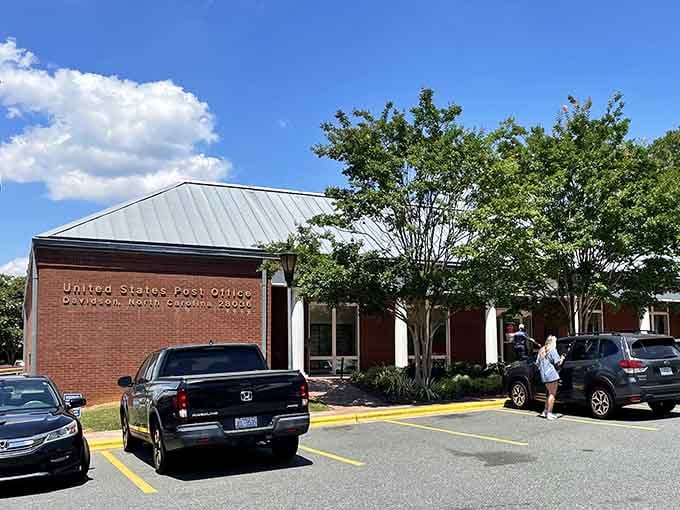 Davidson's post office sits under a brilliant summer sky, looking tidy and cheerful, proof that even errands can feel pleasant in this town.
