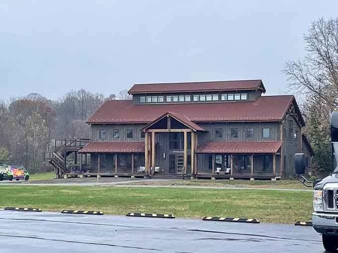 That tall, weathered brewpub building looks like it grew straight out of the Virginia hillside. Rustic on the outside, world-class on the inside.