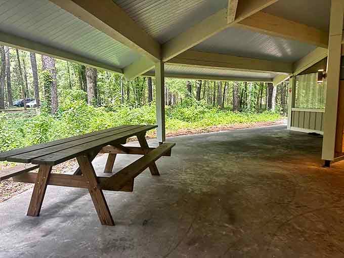 The covered pavilion offers a shady retreat after those 132 steps remind your legs who's boss.