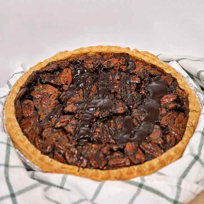 Chocolate pecan pie this decadent should probably require a warning label, but we're not complaining about it.