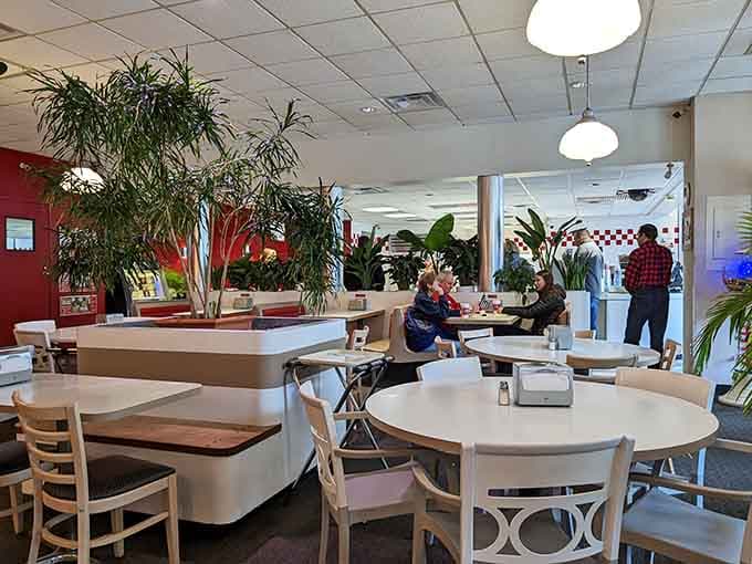 The dining room sprawls with comfortable seating where locals have been solving the world's problems over chili for generations.