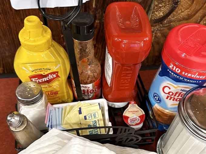 French's mustard, hot sauce, Heinz ketchup, salt, and pepper, everything you need is already waiting right at your table.