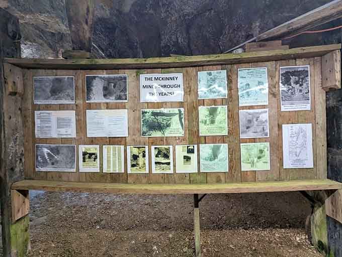 History pinned to a board inside a real mine. Context this good belongs in a proper documentary.
