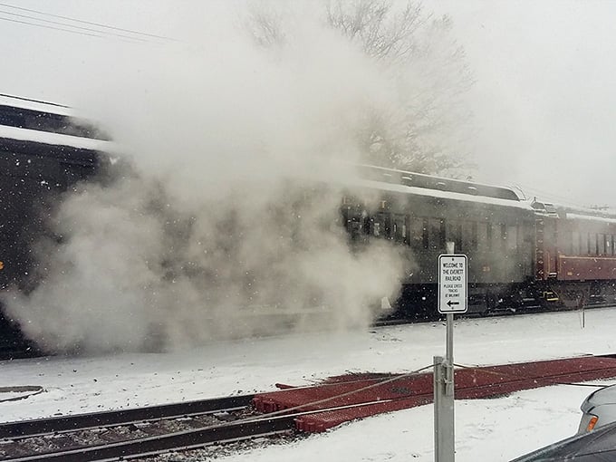 Steam swallowing the platform whole on a snowy day. Dramatic? Absolutely. Worth standing in the cold for? One hundred percent.
