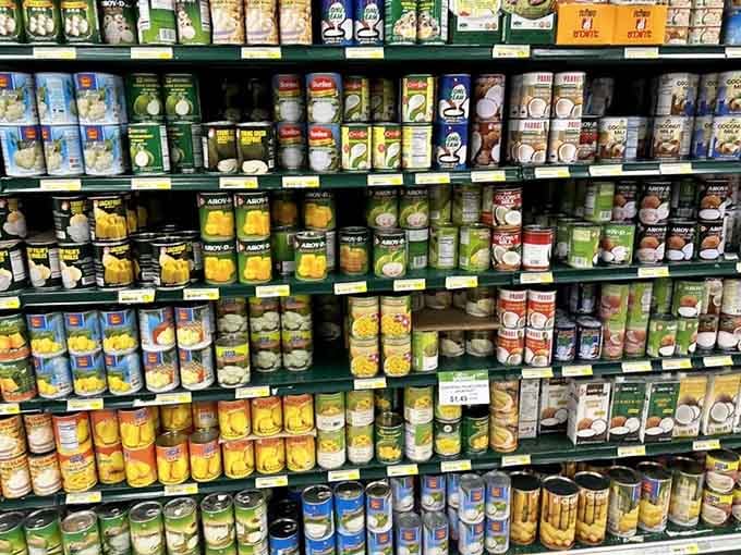 Coconut milk, jackfruit, palm sugar, and more. This canned goods aisle is a passport to Southeast Asian cooking.