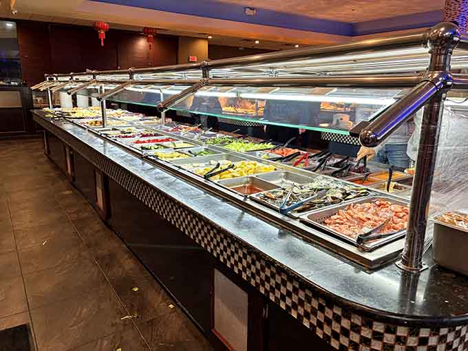 A buffet line this long and this loaded is basically a culinary adventure in disguise.