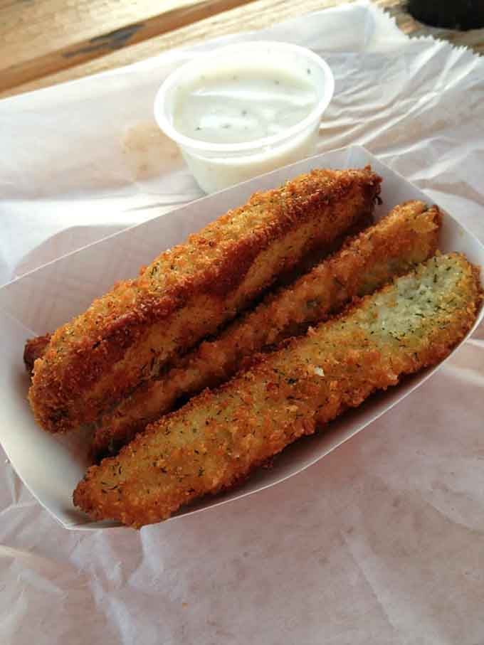 Fried pickles with ranch dressing: because sometimes you need a tangy, crunchy appetizer before the main taco event.