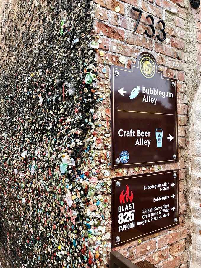 The sign says Bubblegum Alley to the left and Craft Beer Alley to the right, which is honestly the best set of directions in California.