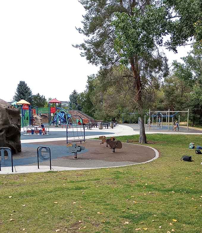 Spring riders at ground level ensure even the youngest visitors can bounce their way to playground happiness.
