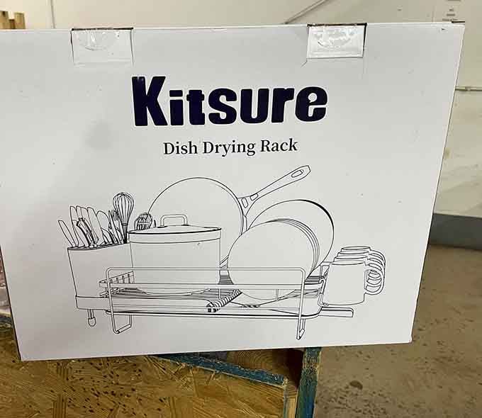 A Kitsure dish drying rack, still boxed and ready to go, because even your kitchen deserves a great bargain find.
