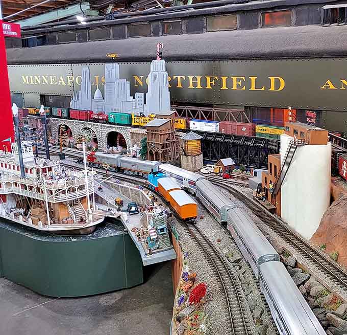 This model train layout is so detailed and lovingly built that you'll catch yourself leaning in to check for tiny passengers.