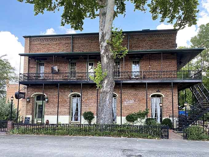 The Haywood House Restaurant and Cocktail Bar occupies one of Jefferson's most striking brick buildings, with iron balconies that mean business.