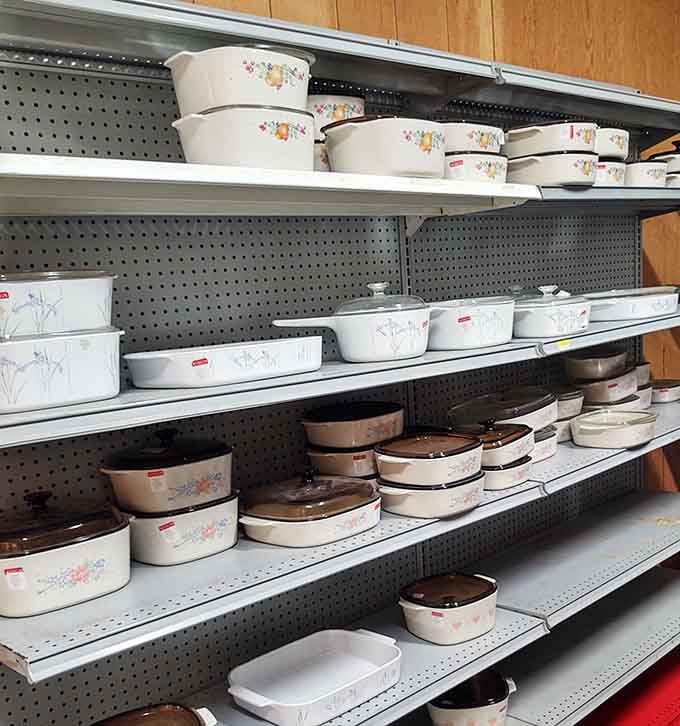 Casserole dishes in floral patterns that transported countless potluck dinners to church basements across America for decades.